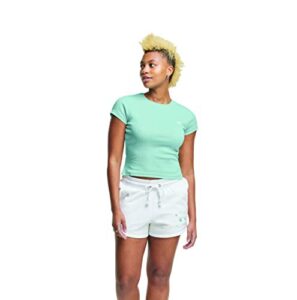 champion women's 4' lightweight fleece boyfriend short, vintage dye wildflower pale bl, large