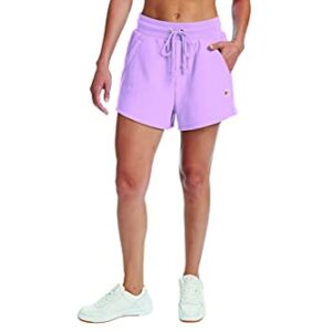 Champion Reverse Weave Fleece-Drawstring, Women’s Shorts, 3', Tinted Lavender C-Patch Logo, Large