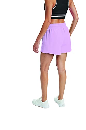 Champion Reverse Weave Fleece-Drawstring, Women’s Shorts, 3', Tinted Lavender C-Patch Logo, Large