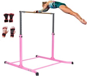 progymnastics, 5ft, athletic, horizontal bar, adjustable, kip bars, pink, gymnastics, with free gloves, gymnastics bar, for kids, home, girls, gymnastics, monkey beam, balance set adjustable