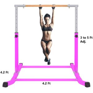 ProGymnastics, 5Ft, Athletic, Horizontal Bar, Adjustable, Kip Bars, Pink, Gymnastics, with Free Gloves, Gymnastics Bar, for Kids, Home, girls, gymnastics, monkey beam, balance set Adjustable