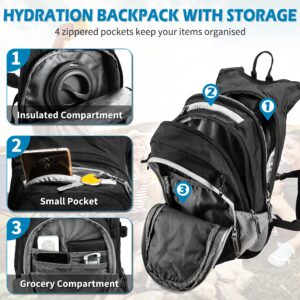 SharkMouth Hydration Backpack, Hiking Hydrated Pack with 2.5L Water Bladder, Multi Pocket Organizer, Lasts Long Day Mountaineering Trips, Travel and Journey