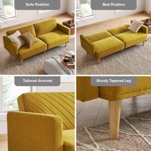 mopio Futon Sofa Bed, Couch, Small Sofa, Sleeper Sofa, Loveseat, Mid Century Modern Futon Couch, Sofa Cama, Couches for Living Room (Antique Gold Premium Velvet)