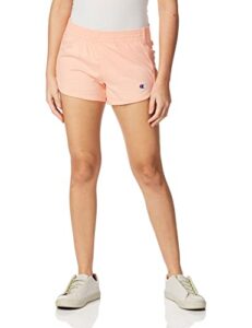 champion, gym, mid-rise, comfortable athletic shorts for women, 2.5", certain peach, medium