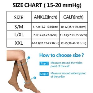 2 Pair Zipper Compression Socks for Women Men Open Toe Compression Socks Easy on