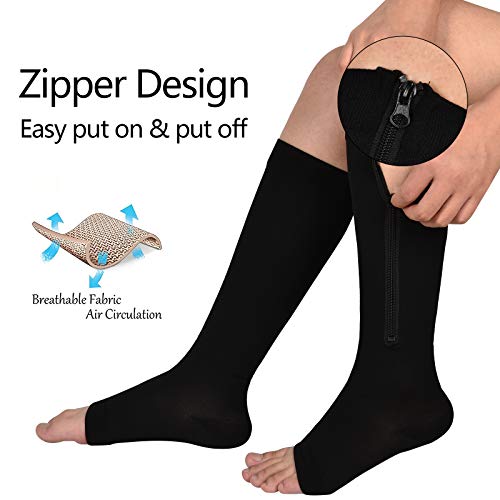 2 Pair Zipper Compression Socks for Women Men Open Toe Compression Socks Easy on