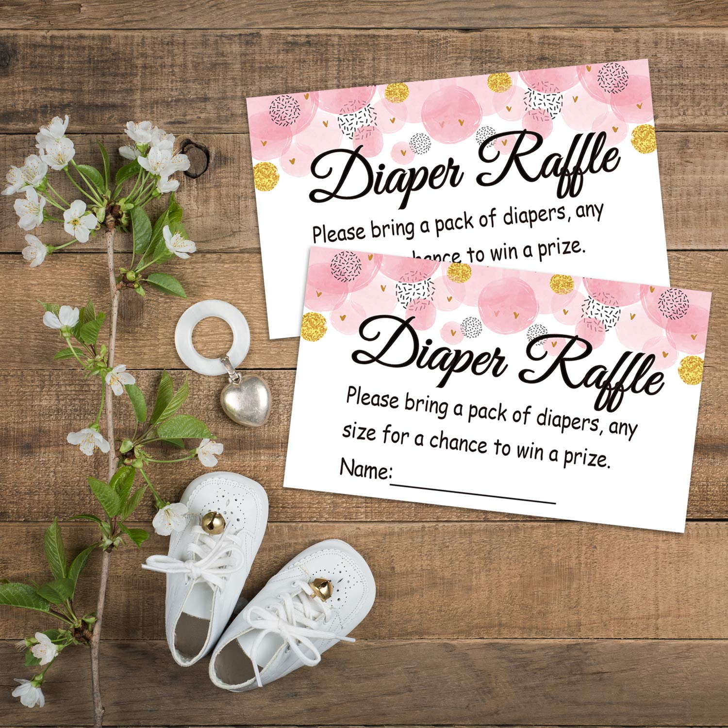 50 Pink Wave Point Diaper Raffle Tickets for Baby Shower Invitation Inserts, Baby Shower Game Cards.