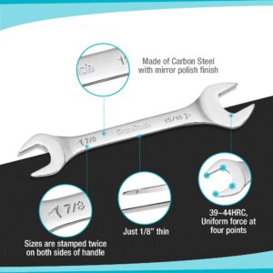 DURATECH Super-Thin Open End Wrench Set, SAE, 8-Piece, Including 1/4", 9/32", 5/16", 3/8", 11/32", 13/32", 7/16", 1/2", 9/16", 11/16", 3/4", 13/16", 7/8", 15/16", 1", 1-1/16", with Rolling Pouch