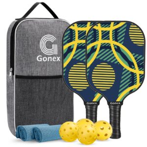 gonex pickleball paddles, lightweight pickleball set with comfort grip, 2/4 fiberglass face pickleball rackets with 4 pickleball balls, 2/4 cooling towels, portable carry bag