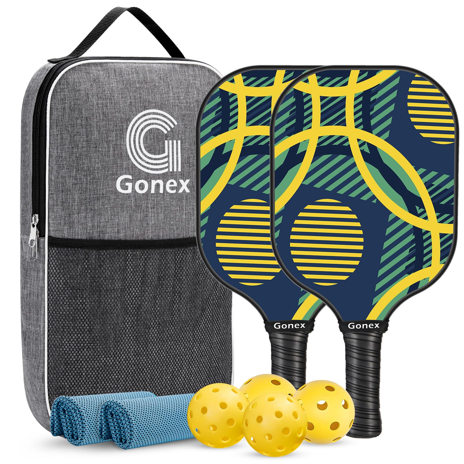 Gonex Pickleball Paddles, Lightweight Pickleball Set with Comfort Grip, 2/4 Fiberglass Face Pickleball Rackets with 4 Pickleball Balls, 2/4 Cooling Towels, Portable Carry Bag