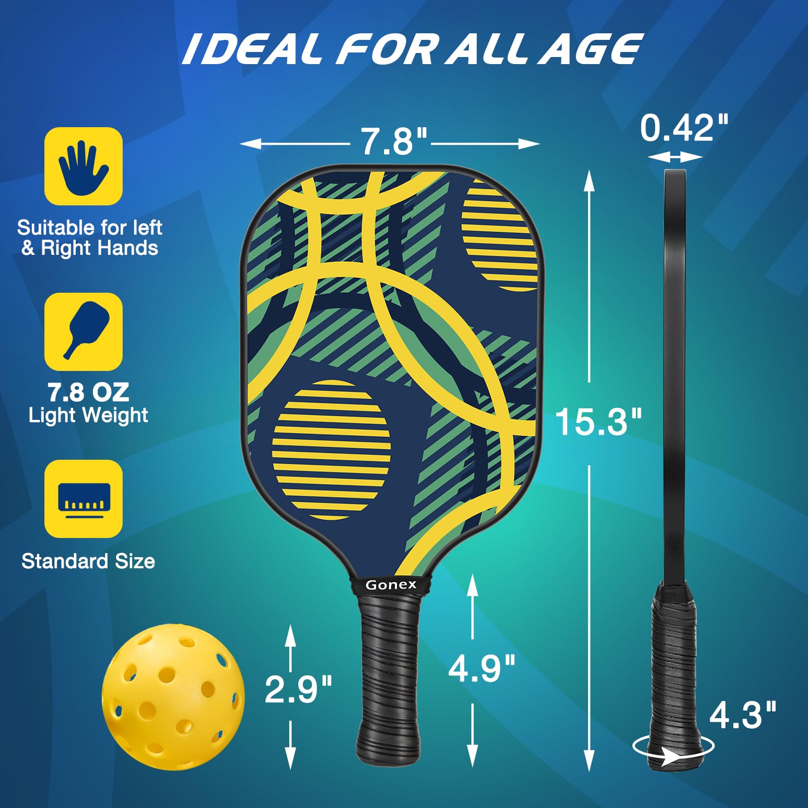 Gonex Pickleball Paddles, Lightweight Pickleball Set with Comfort Grip, 2/4 Fiberglass Face Pickleball Rackets with 4 Pickleball Balls, 2/4 Cooling Towels, Portable Carry Bag