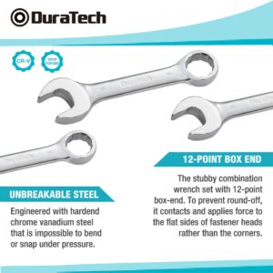 DURATECH Stubby Combination Wrench Set, Metric, 12-Piece, 8-19mm, 12 Point, CR-V Steel, with Rolling Pouch