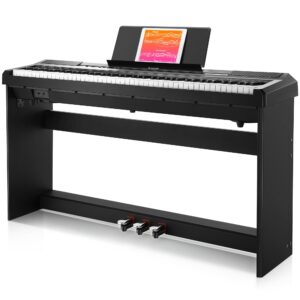 donner dep-10 digital piano 88 key semi-weighted, full-size electric piano portable keyboard for beginners, with furniture stand, triple pedals, power supply