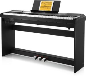 donner dep-20 beginner digital piano 88 key full size weighted keyboard, portable electric piano with furniture stand, 3-pedal unit