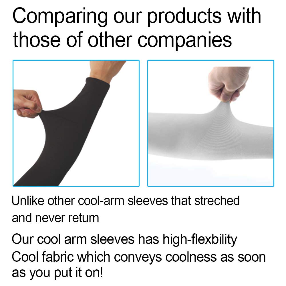 FOOTINSOLE.COM 2 Pairs UV Sun Protection Cooling Arm Sleeves for Cycling, Running, Golf, Driving Sleeves for Men & Women (Black + Gray)