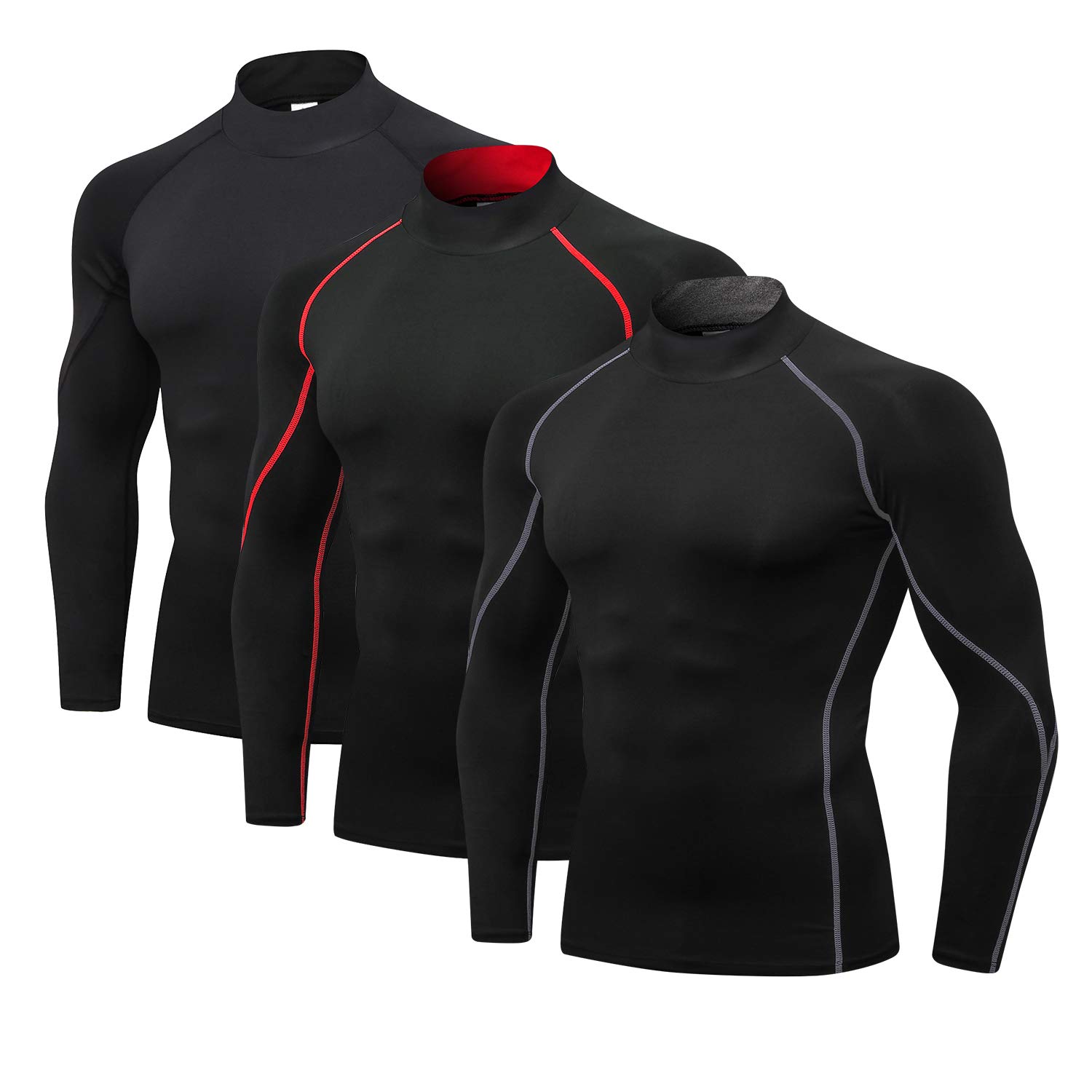 Audoc Mens 3 Pack Compression Shirt Long Sleeve Shirts Athletic Base Layer Tops Workout T Shirt