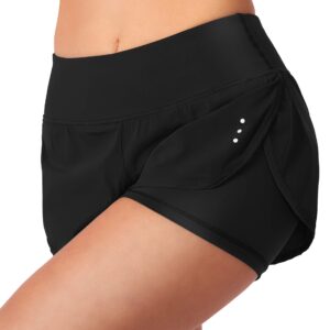 Soothfeel Women's 2 in 1 Running Shorts Workout Athletic Gym Yoga Shorts for Soothfeel Women with Phone Pockets Black