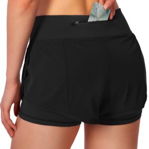 Soothfeel Women's 2 in 1 Running Shorts Workout Athletic Gym Yoga Shorts for Soothfeel Women with Phone Pockets Black