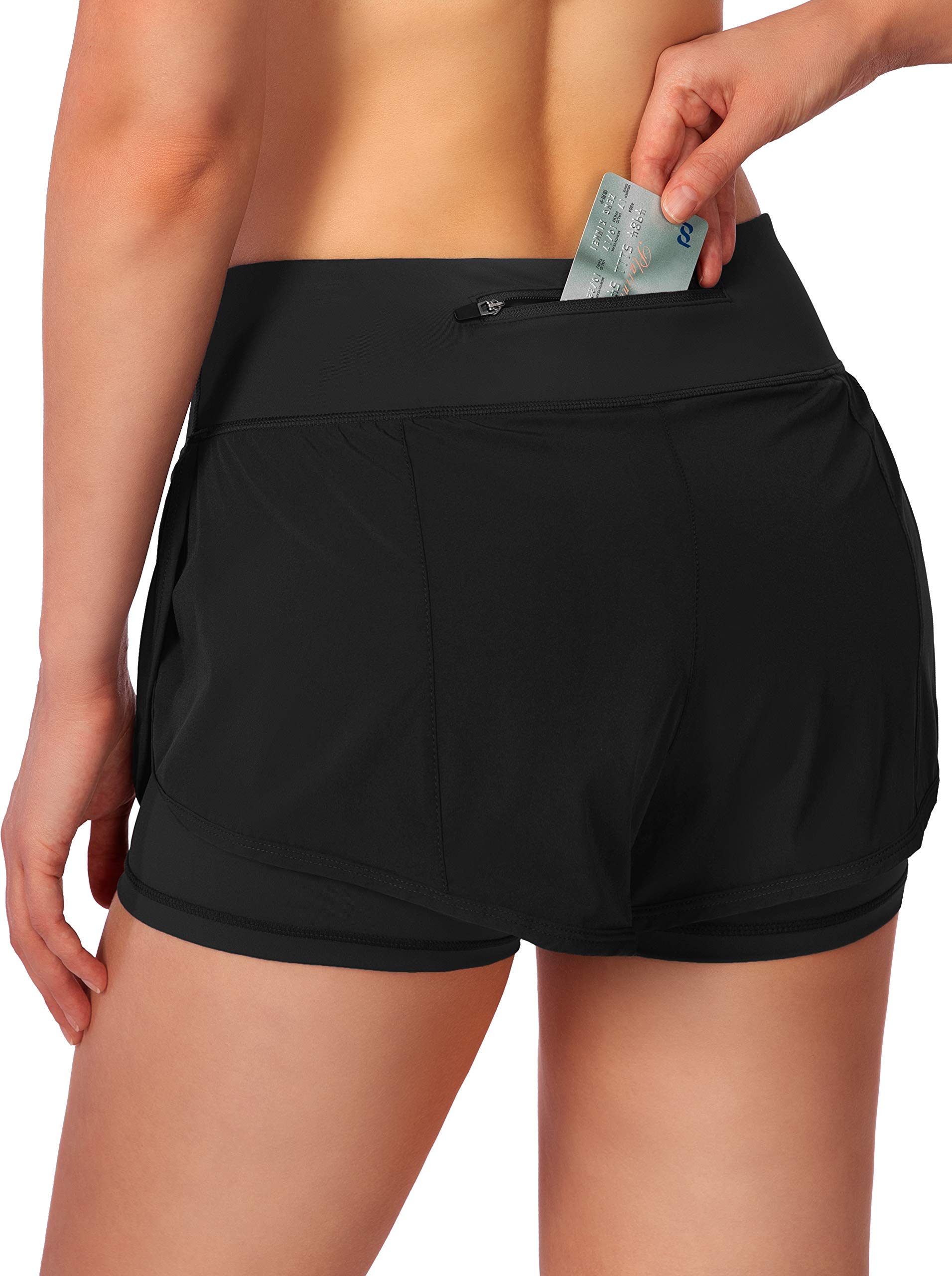 Soothfeel Women's 2 in 1 Running Shorts Workout Athletic Gym Yoga Shorts for Soothfeel Women with Phone Pockets Black