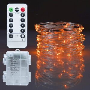 twinkle star fairy lights, 33ft 100 led battery operated waterproof string lights with remote, timer & 8 lighting modes indoor outdoor wedding party decorations, orange, 1 pack