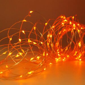 Twinkle Star Fairy Lights, 33ft 100 LED Battery Operated Waterproof String Lights with Remote, Timer & 8 Lighting Modes Indoor Outdoor Wedding Party Decorations, Orange, 1 Pack