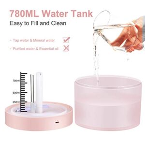 Mini Humidifier, 780ml Cool Mist Humidifier Wireless with Night Light for Baby, Bedroom and Office, 2 Mist Modes, 25dB Whisper Quiet, Auto Power Off - Rose Gold