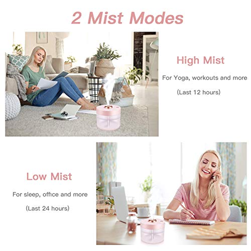 Mini Humidifier, 780ml Cool Mist Humidifier Wireless with Night Light for Baby, Bedroom and Office, 2 Mist Modes, 25dB Whisper Quiet, Auto Power Off - Rose Gold