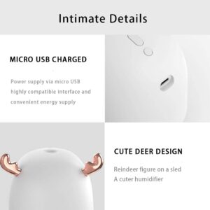 Mini Humidifier Cool Mist Humidifier with 2 Adjustable Mist Modes and Auto Shut-Off, Air Humidifier for Bedroom,Desktop,Office,Kid,Child,Girls (Reindeer)