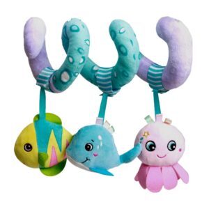 willway hanging toys for stroller car seat crib mobile, infant baby spiral ocean animal activity toys, baby 0-6-12 months toy with bb squeaker whale rattles octopus