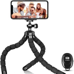 Phone Tripod, Flexible Tripod and Portable Adjustable Tripod with Wireless Remote, Compatible with iPhone/Android Phones, Mini Camera Tripod Stand for Cell Phone DSLR GoPro