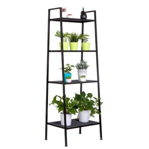 4-tier ladder shelf bookcase decor bookshelf storage flower shelf plant display shelf for home office (black)