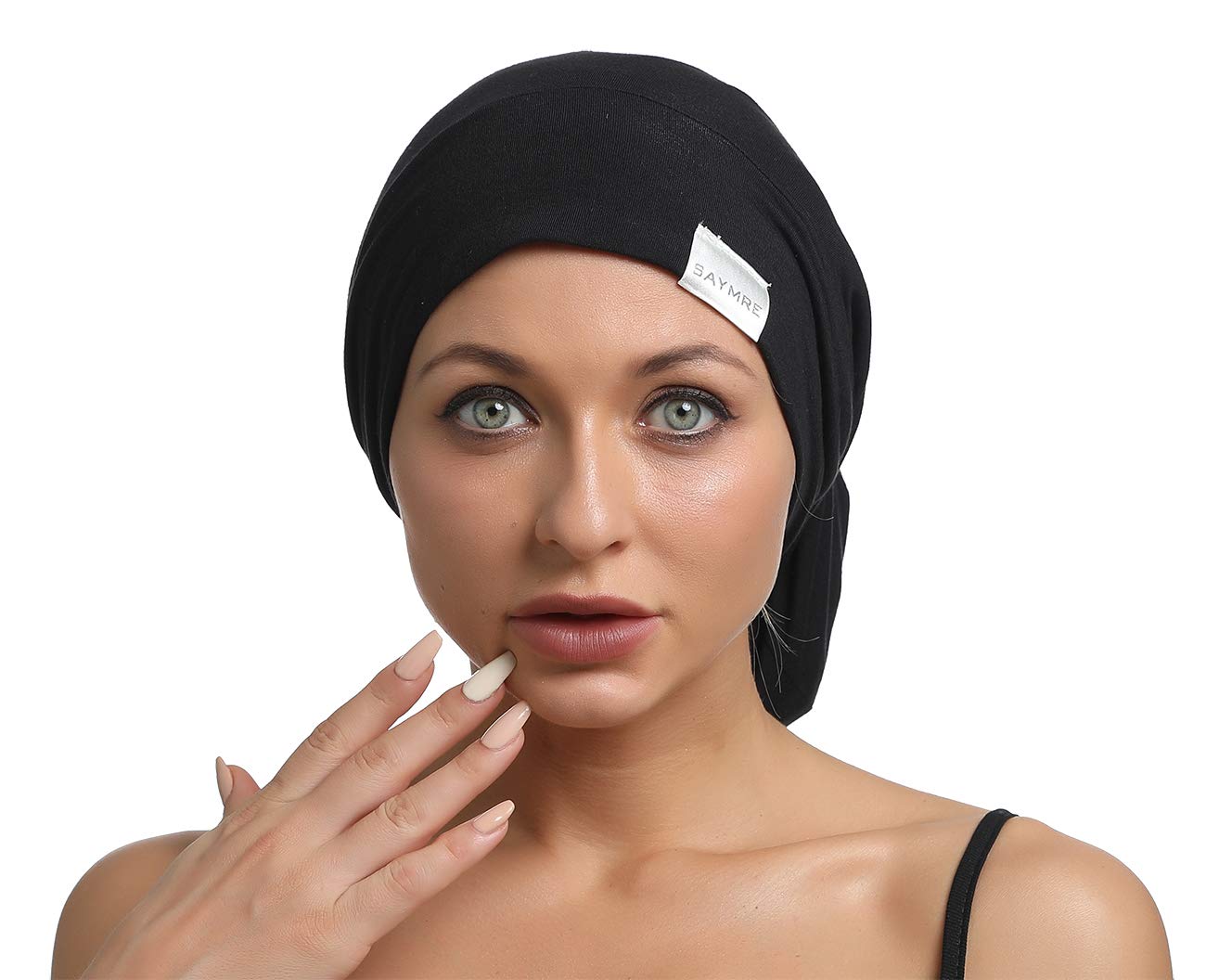 SAYMRE Satin Lined Bonnet Silky Hair Wrap Large Sleep Cap - Adjustable Beanie Slouchy Hats Bonnets for Women Curly Long Hair (X-Large, Pure Black)