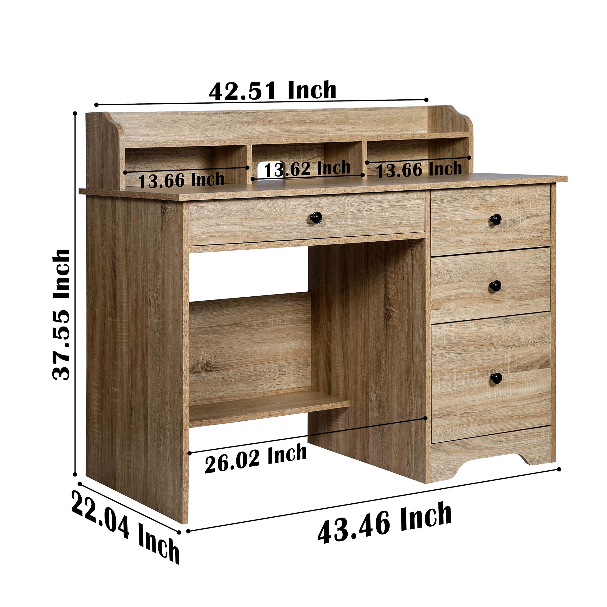 ENSTVER Computer Desk with Hutch and Drawers,Work Station,Student Writing Study Table for Home Office or Den (Light Oak)