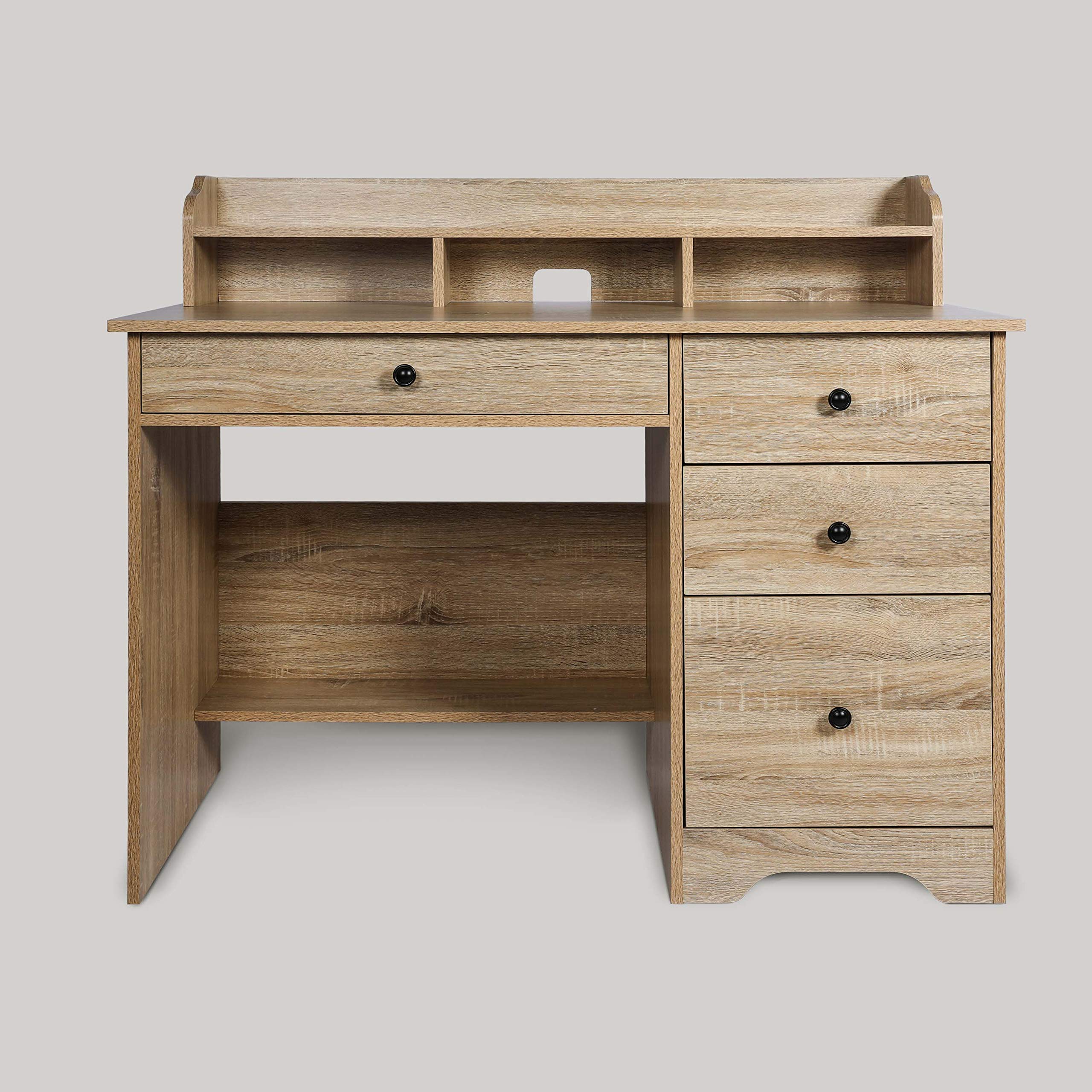 ENSTVER Computer Desk with Hutch and Drawers,Work Station,Student Writing Study Table for Home Office or Den (Light Oak)