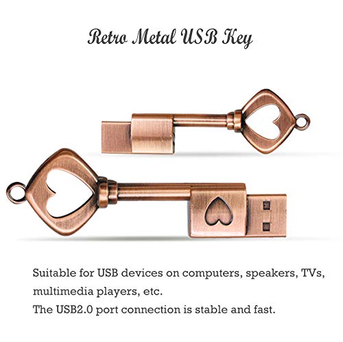 Cute USB Flash Drive Key 64GB, Wiedeus Classic Retro Metal Memory Stick Heart-Shaped Thumb Drives