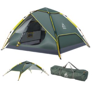 hewolf camping tent instant setup - waterproof lightweight pop up dome tent easy up fast pitch tent great for beach backpacking hiking (green, 4 person)