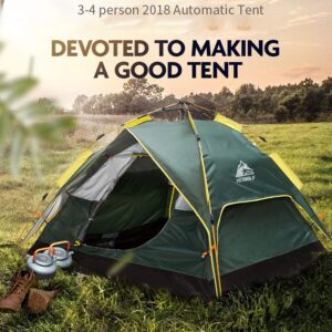 Hewolf Camping Tent Instant Setup - Waterproof Lightweight Pop up Dome Tent Easy up Fast Pitch Tent Great for Beach Backpacking Hiking (Green, 4 Person)