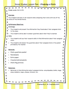 social studies lesson plan - studying a state