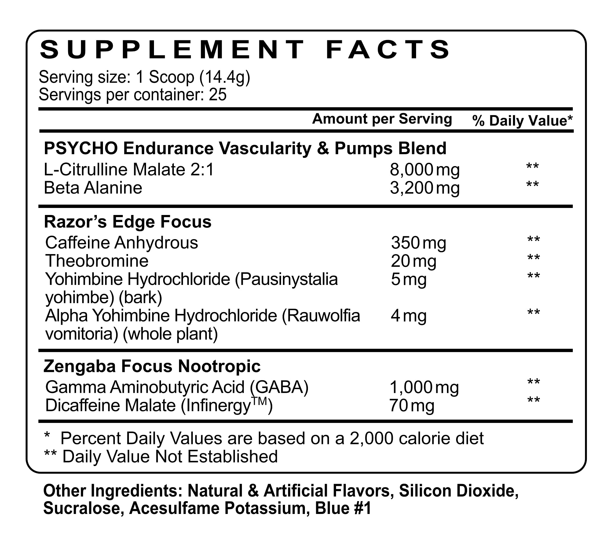 Psycho Pharma New Perfect Powders with Zengaba Energy Feel Good Focus Edge of Insanity - Most Intense Workout Powder for Focus, Strength & Energy