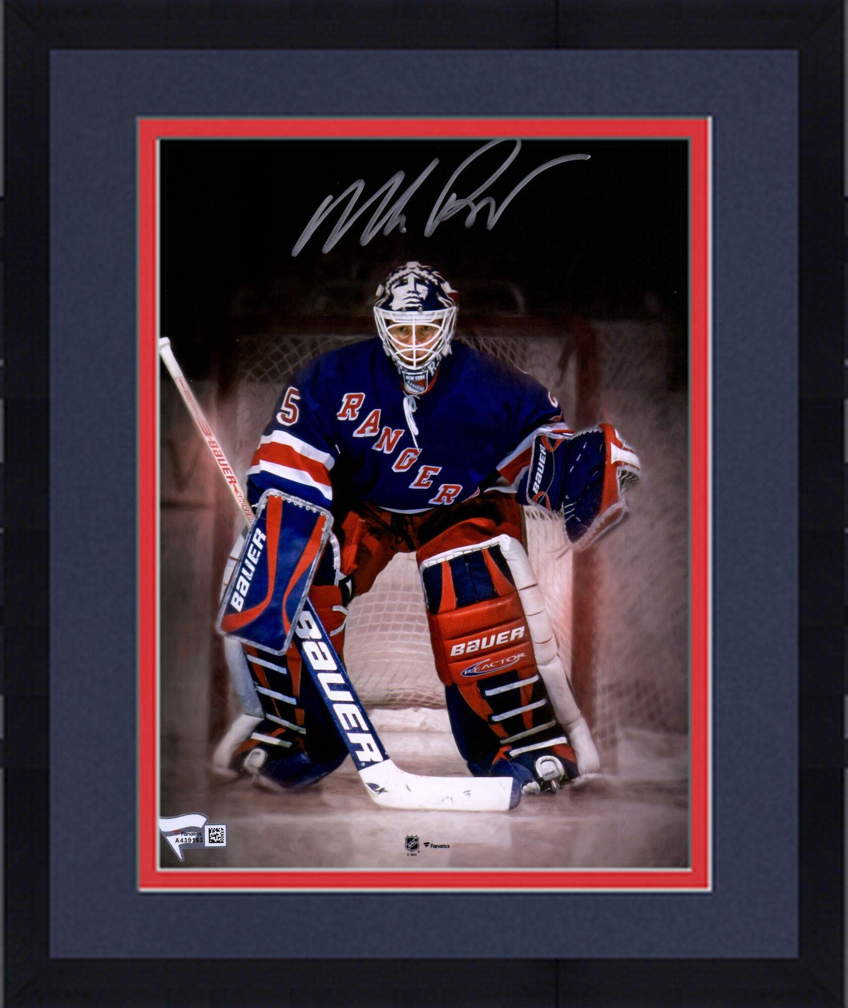 Framed Mike Richter New York Rangers Autographed 8" x 10" In Net Spotlight Photograph - Autographed NHL Photos