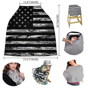 Camouflage Baby Nursing Cover for Breastfeeding, American Flag Camo Breathable Stretchy Nursing Scarf Carseat Canopy for Boys or Girls Stroller Car Seat Covers Independence Day Black Gray Star Stripe