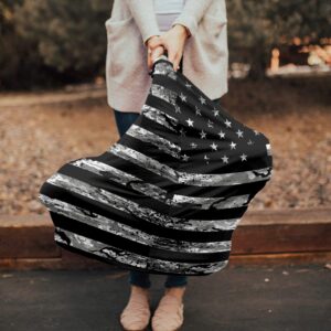 Camouflage Baby Nursing Cover for Breastfeeding, American Flag Camo Breathable Stretchy Nursing Scarf Carseat Canopy for Boys or Girls Stroller Car Seat Covers Independence Day Black Gray Star Stripe