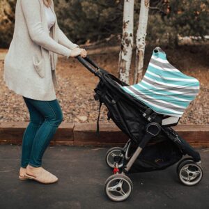 Baby Nursing Cover for Breastfeeding, White Grey and Aqua Stripes Breathable Stretchy Nursing Scarf Carseat Canopy for Boys or Girls Stroller Car Seat Covers Modern Striped