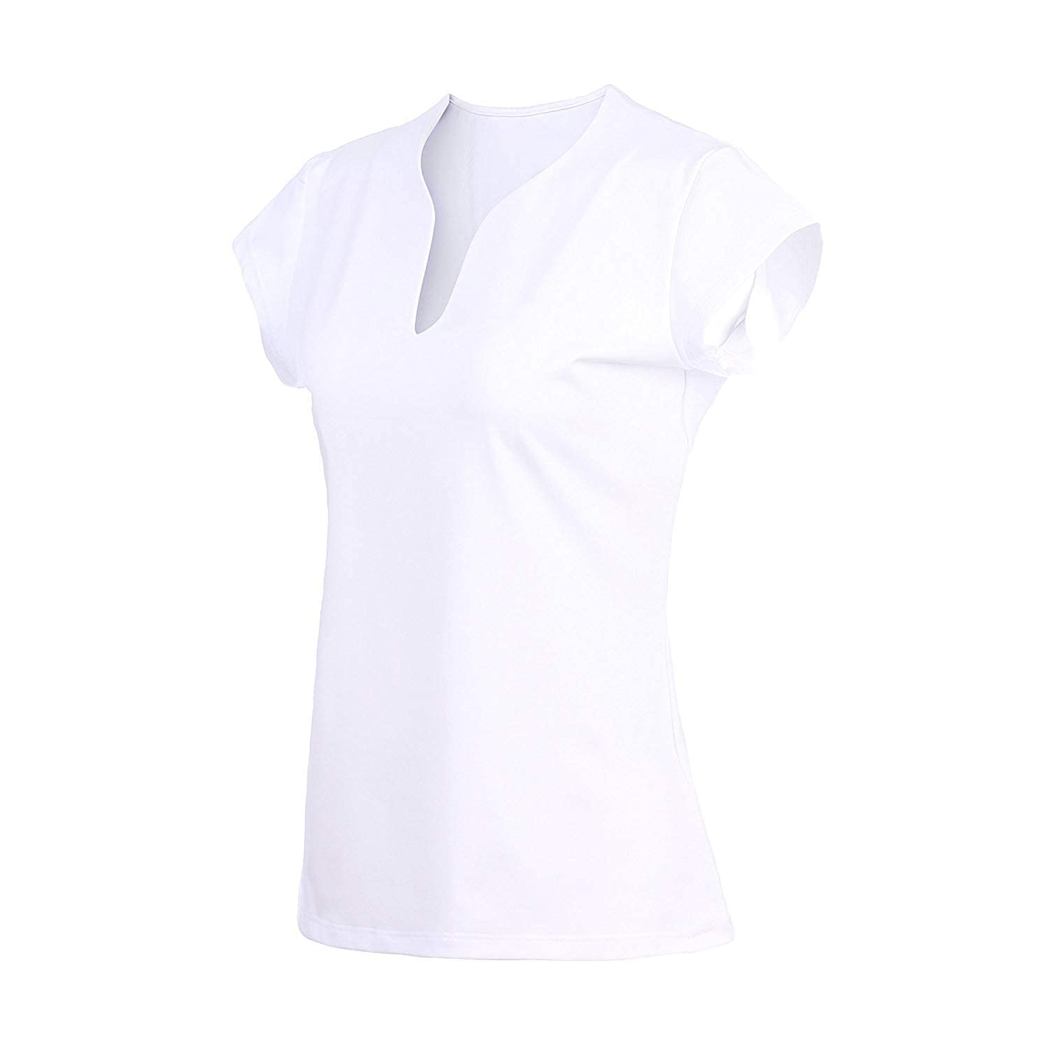 Saadiya Tennis Shirts for Women Short Sleeves, Solid Golf T Shirts V-Neck Running Shirts