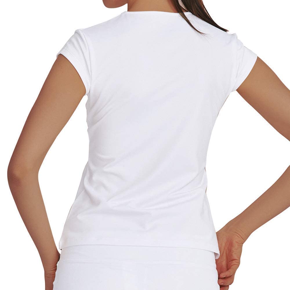 Saadiya Tennis Shirts for Women Short Sleeves, Solid Golf T Shirts V-Neck Running Shirts