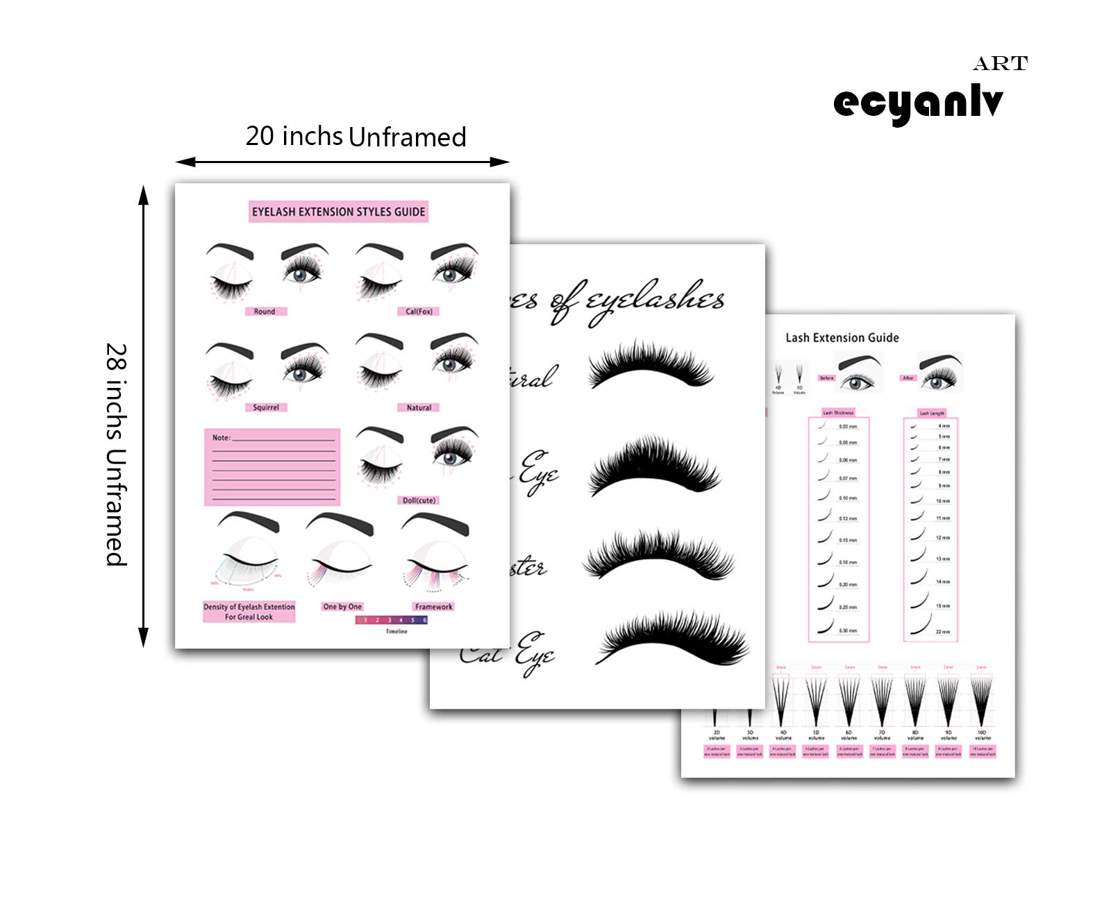 Beauty Salon Wall Art Decor Eyelash Extension Guide Posters Lash Extension Form Canvas Print Painting Decor Eyelash Technician Forms Modern Picture for Bedroom Women 20x28x3 inch No Frame