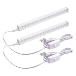 t5 led light fixture 1ft 580lm 5w frosted cover, under cabinet lighting, 6500k cool white, workbench and utility shop lights, corded electric with built-in on/off switch (pack of 2)