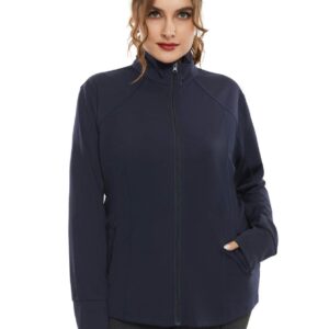 Hanna Nikole Womens Plus Size Active Full Zip Long Sleeve Jacket with Front Pockets Navy 24W