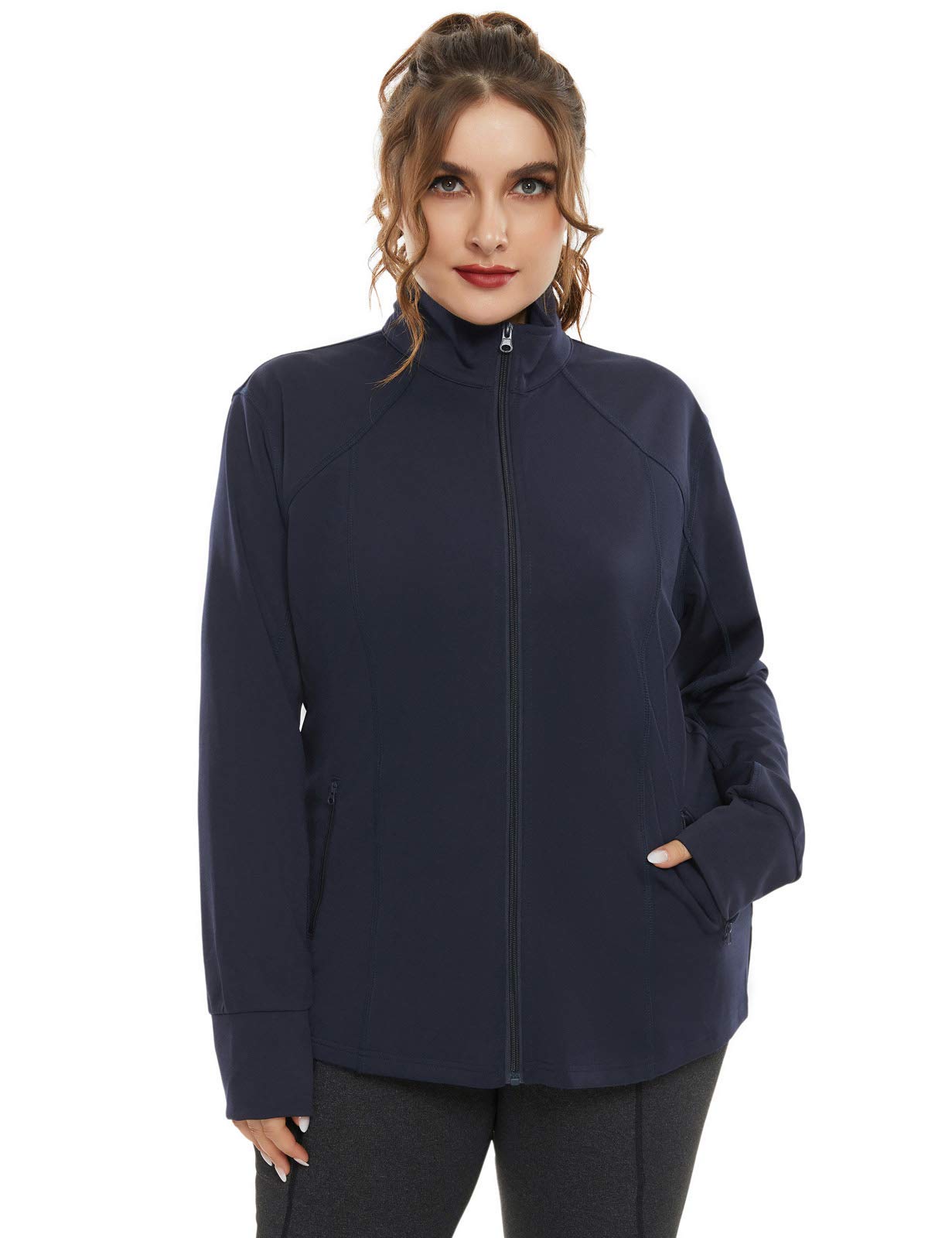 Hanna Nikole Womens Plus Size Active Full Zip Long Sleeve Jacket with Front Pockets Navy 24W