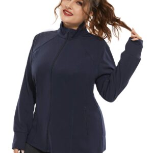 Hanna Nikole Womens Plus Size Active Full Zip Long Sleeve Jacket with Front Pockets Navy 24W